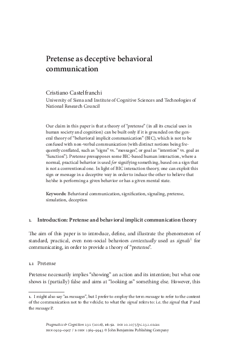 (PDF) Pretense as deceptive behavioral communication
