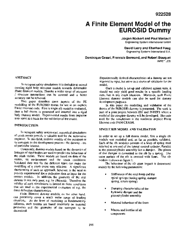 (PDF) A Finite Element Model of the EUROSID Dummy
