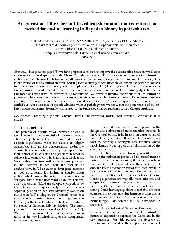 (PDF) An extension of the Chernoff-based transformation matrix estimation method for on-line ...