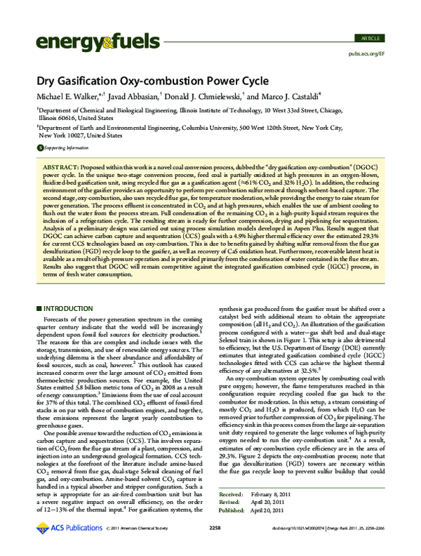 (PDF) Dry Gasification Oxy-combustion Power Cycle