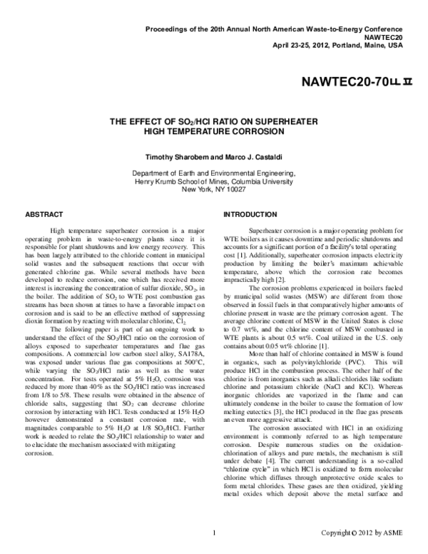 (PDF) The Effect of SO2/HCl Ratio on Superheater High Temperature Corrosion
