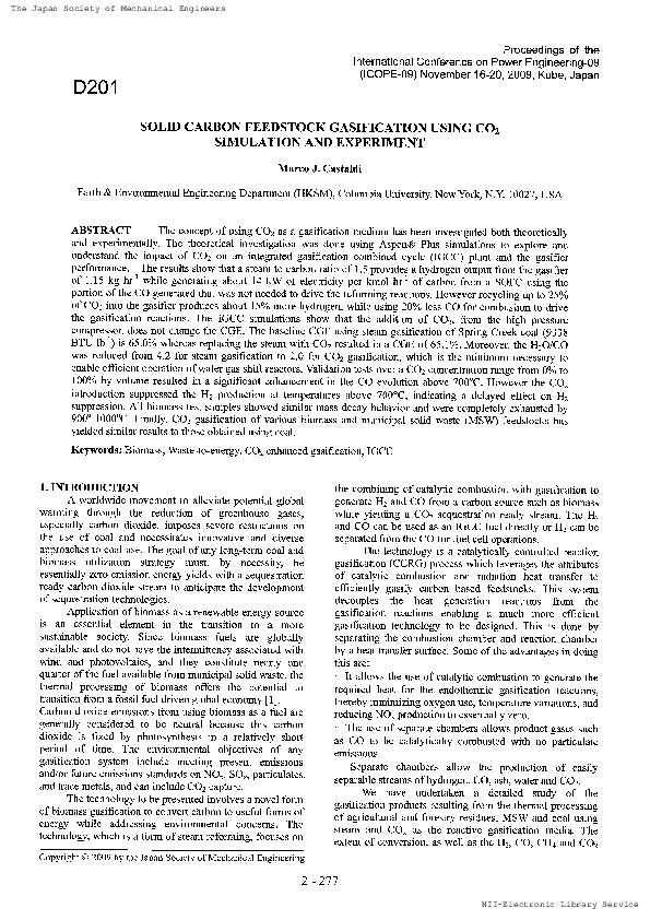 (PDF) D201 SOLID CARBON FEEDSTOCK GASIFICATION USING CO_2 SIMULATION AND EXPERIMENT(Biomass-4)