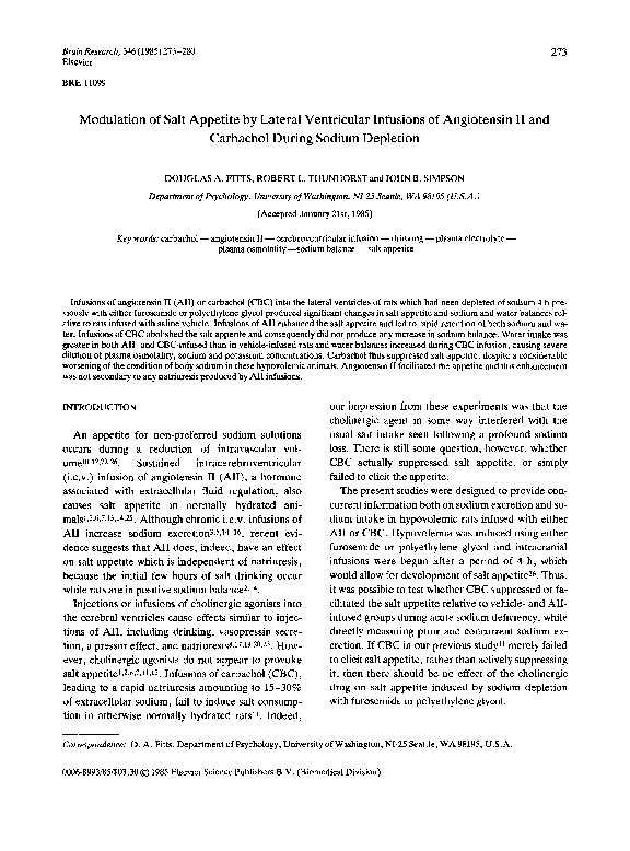 (PDF) Modulation of salt appetite by lateral ventricular infusions of ...