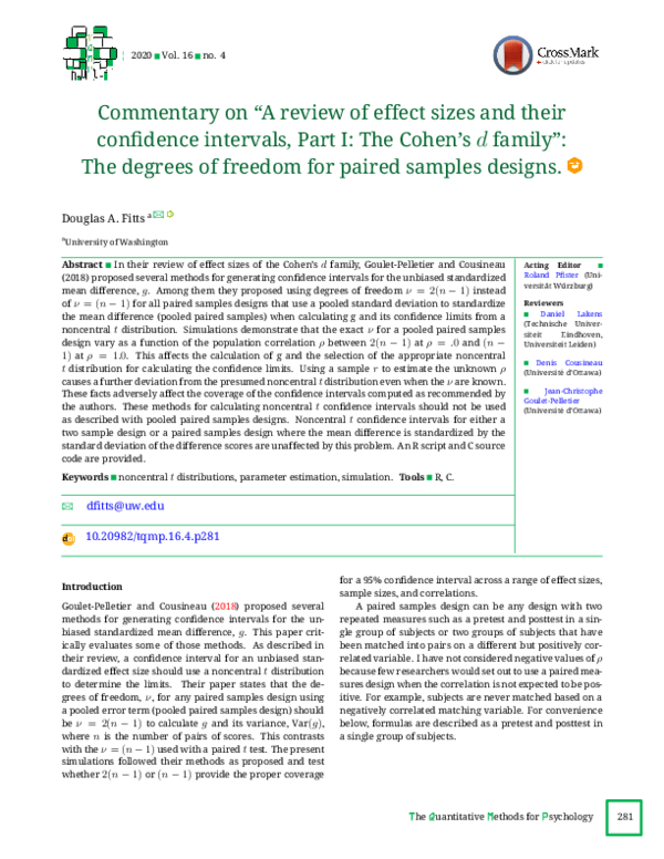 (PDF) Commentary on "A review of effect sizes and their confidence ...