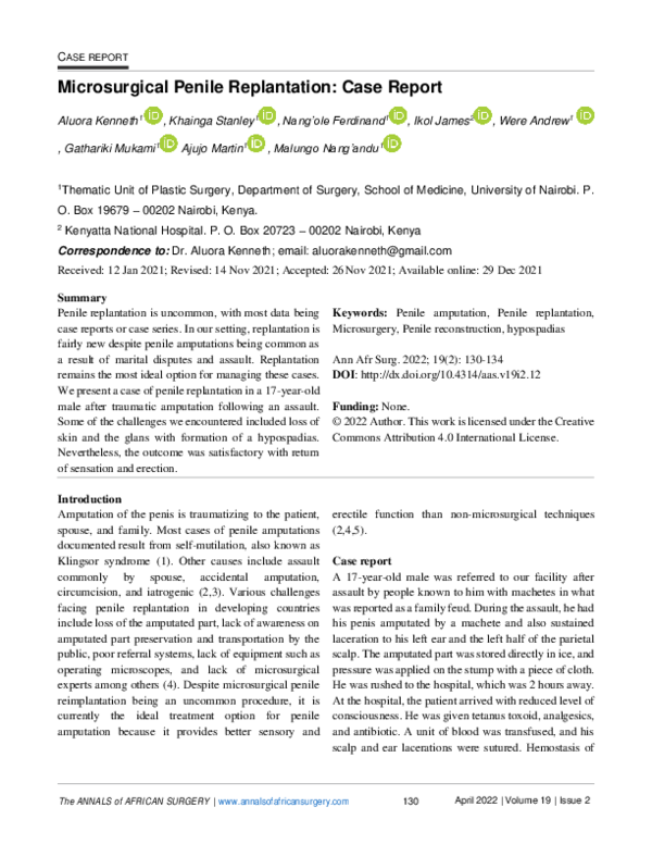 (PDF) Microsurgical Penile Replantation: Case Report