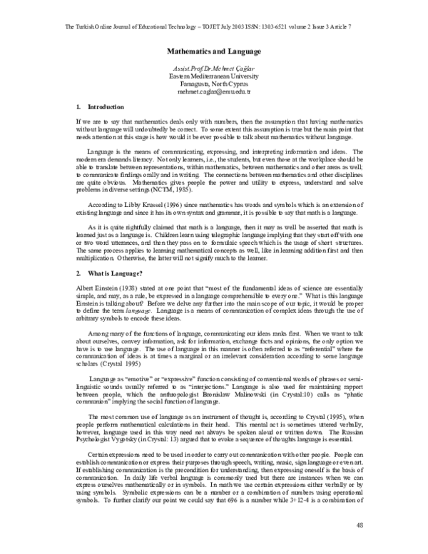 (PDF) Mathematics and Language