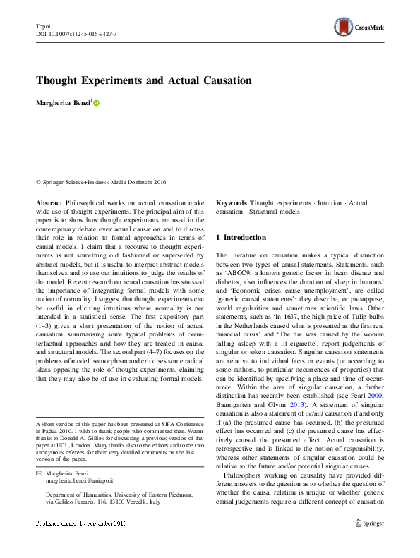(PDF) Thought Experiments and Actual Causation