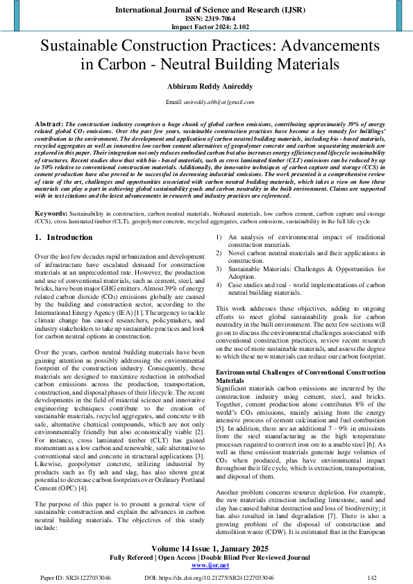 (PDF) Sustainable Construction Practices: Advancements in Carbon ...