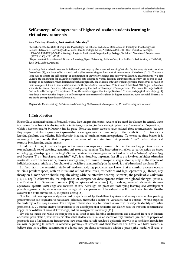 (PDF) Self-concept of competence of higher education students learning in virtual environments