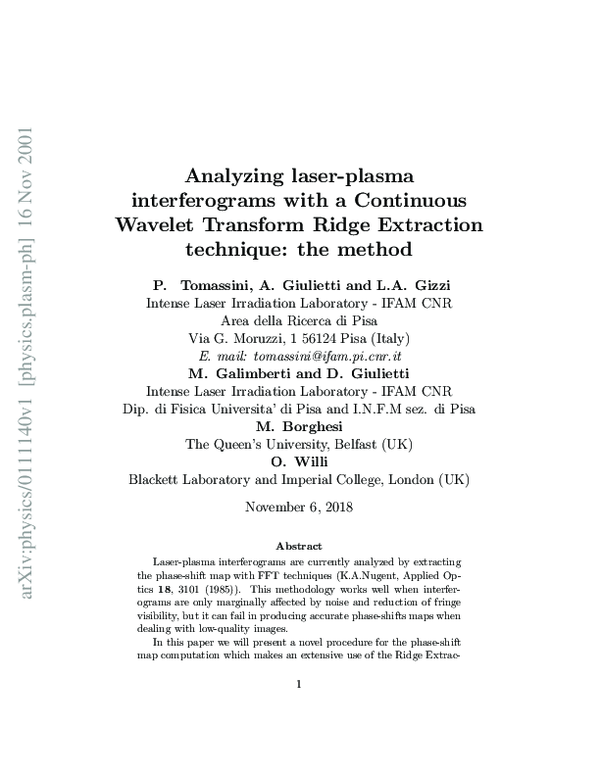(PDF) Analyzing laser plasma interferograms with a continuous wavelet ...