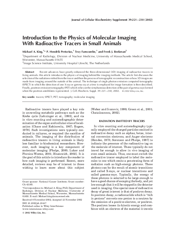 (PDF) Molecular Imaging Physics with Radioactive Tracers