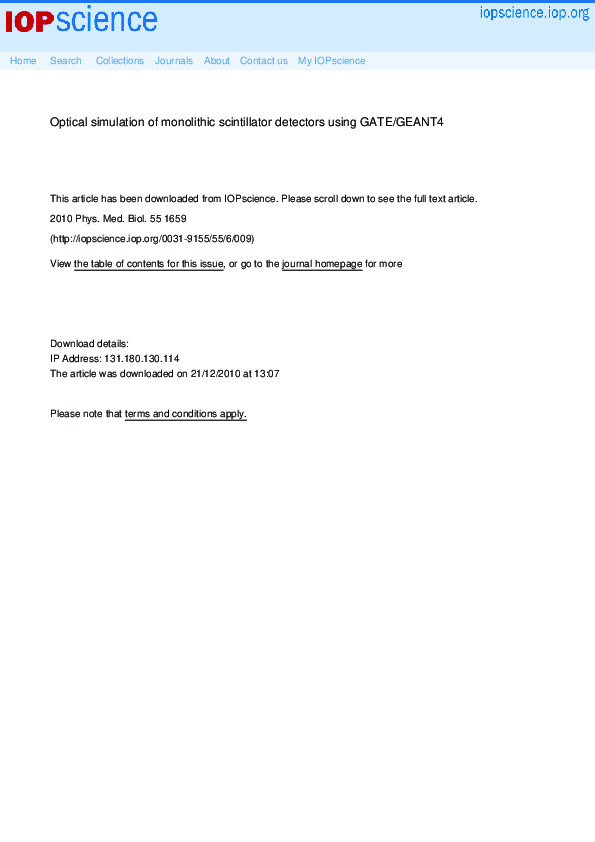 Pdf Optical Simulation Of Monolithic Scintillator Detectors Using Gategeant4