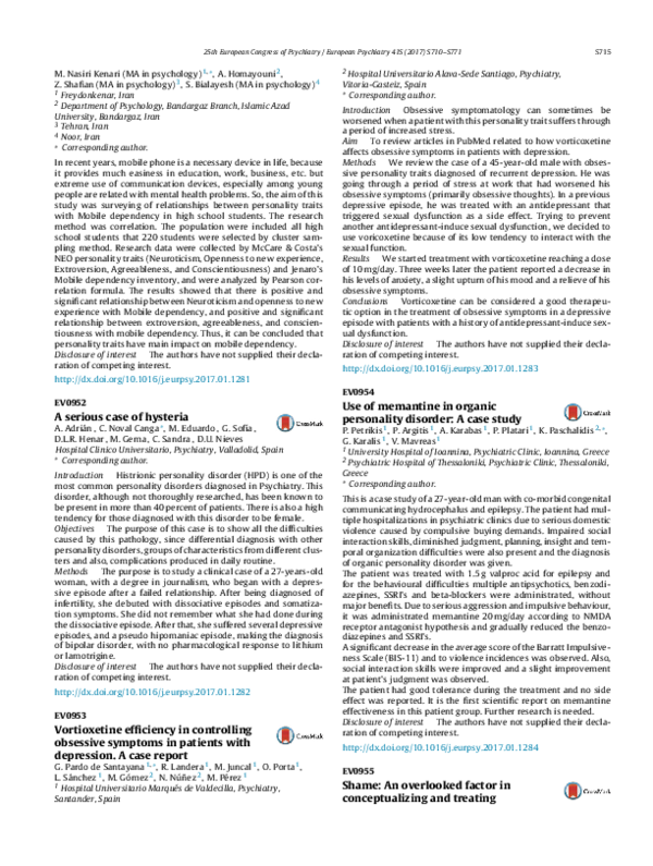 (PDF) Use of memantine in organic personality disorder: A case study