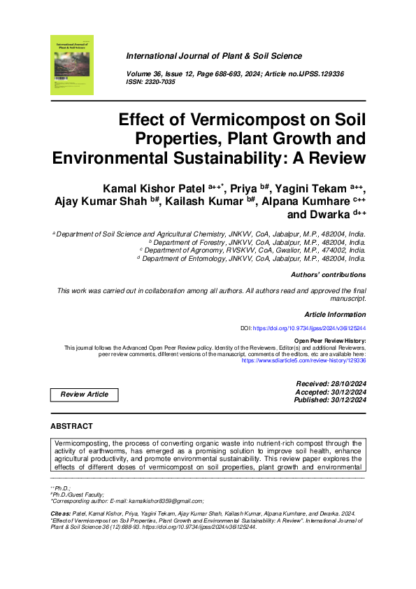 (PDF) Effect of Vermicompost on Soil Properties, Plant Growth and ...