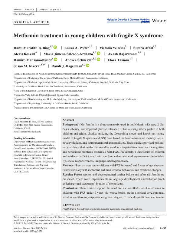 (PDF) Metformin treatment in young children with fragile X syndrome