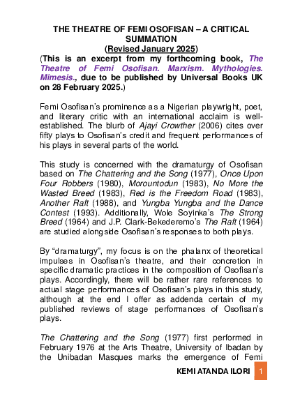 (PDF) The Theatre of Femi Osofisan A Critical Summation