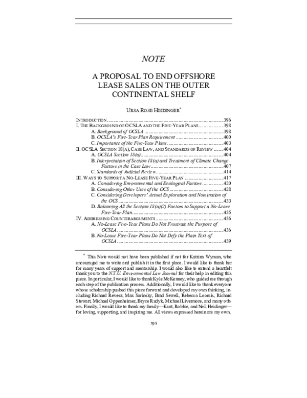 (PDF) A Proposal to End Offshore Lease Sales on the Outer Continental Shelf