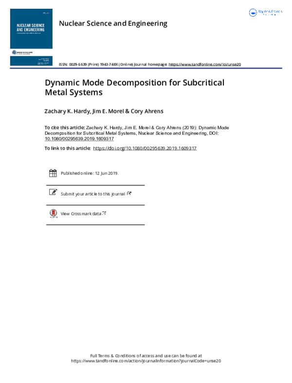 (PDF) Dynamic Mode Decomposition for Subcritical Metal Systems