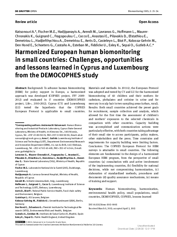 (PDF) Harmonized European human biomonitoring in small countries ...