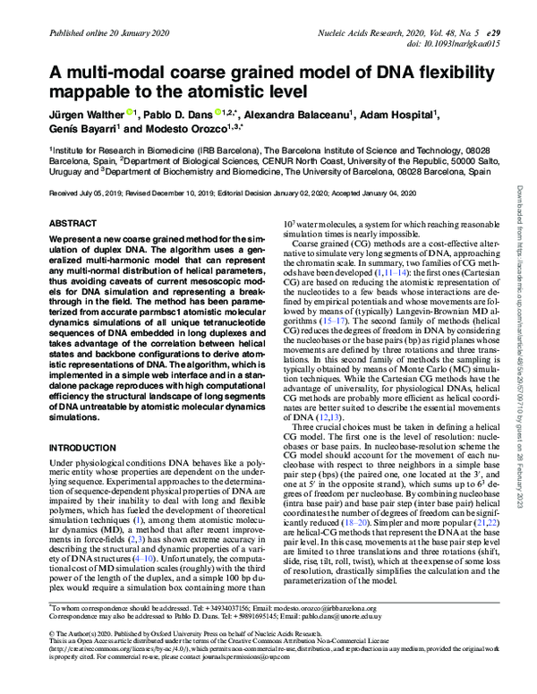(PDF) A multi-modal coarse grained model of DNA flexibility mappable to the atomistic level