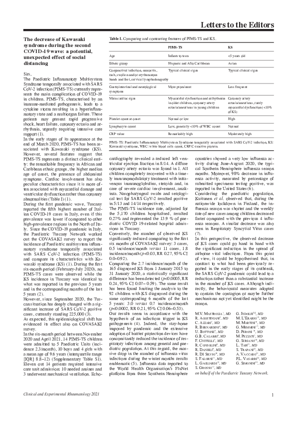 (PDF) The decrease of Kawasaki syndrome during the second COVID-19 wave ...