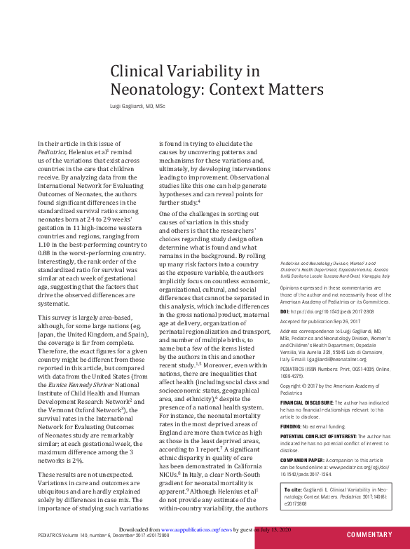 (PDF) Clinical Variability in Neonatology: Context Matters