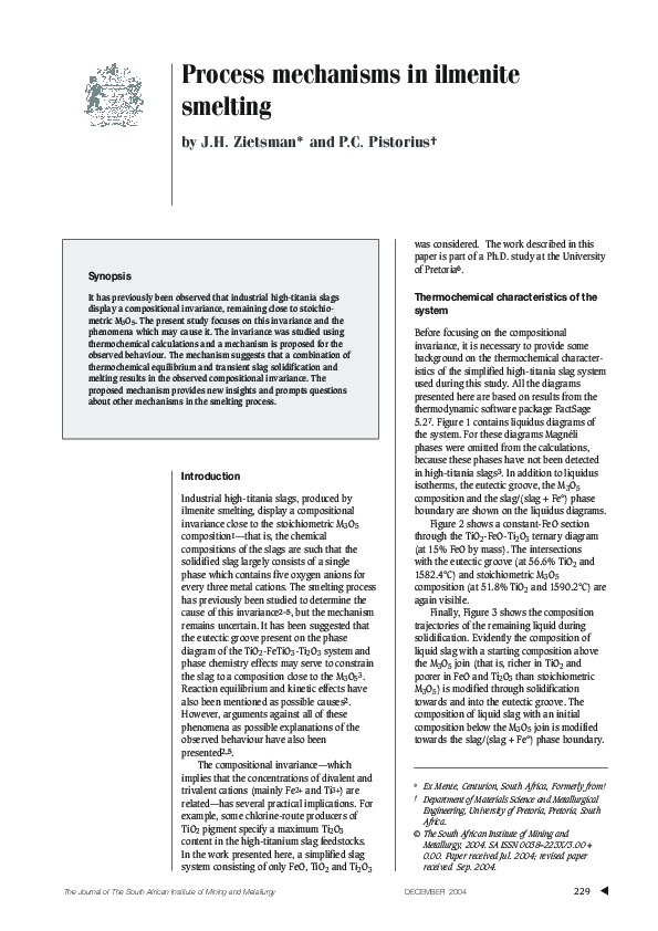(PDF) Process mechanisms in ilmenite smelting