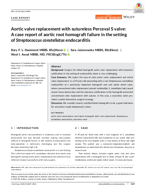 Aortic Valve Replacement With Sutureless Perceval S Prosthesis: An ...