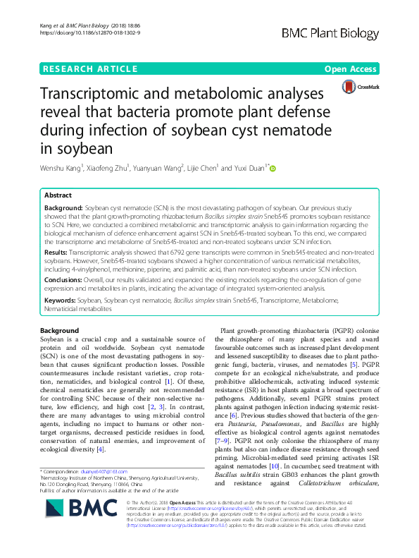 (PDF) Transcriptomic and metabolomic analyses reveal that bacteria promote plant defense during ...