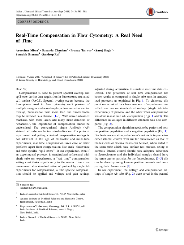 (PDF) Real-Time Compensation in Flow Cytometry: A Real Need of Time