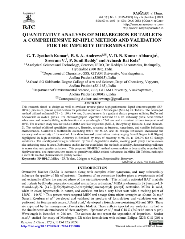 (PDF) QUANTITATIVE ANALYSIS OF MIRABEGRON ER TABLETS: A COMPREHENSIVE RP-HPLC METHOD AND ...