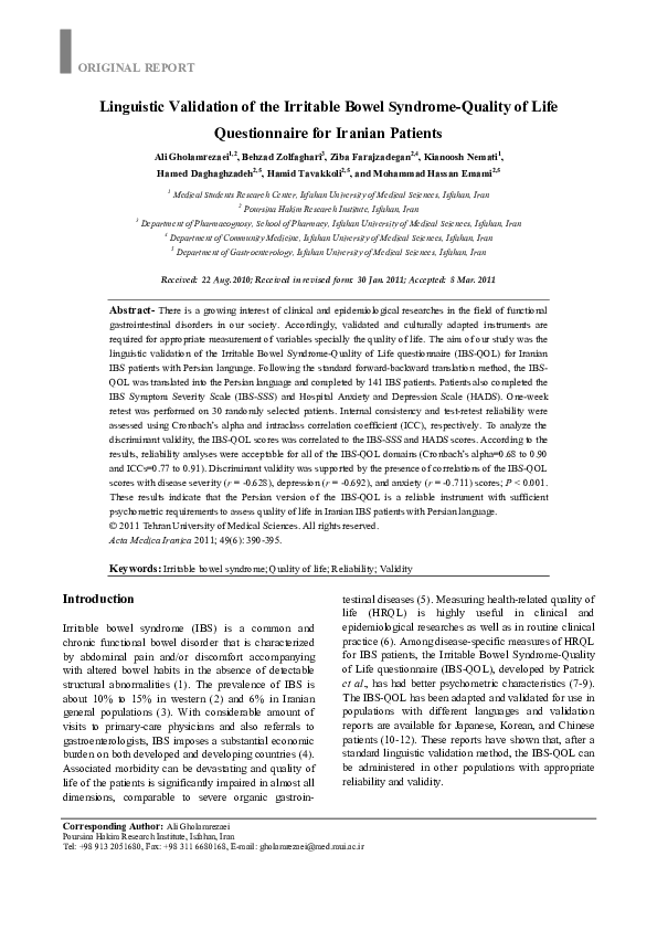 (PDF) Linguistic validation of the Irritable Bowel Syndrome-Quality of ...