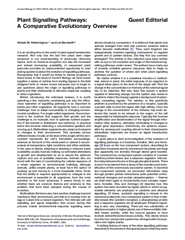 (PDF) Plant Signalling Pathways: A Comparative Evolutionary Overview