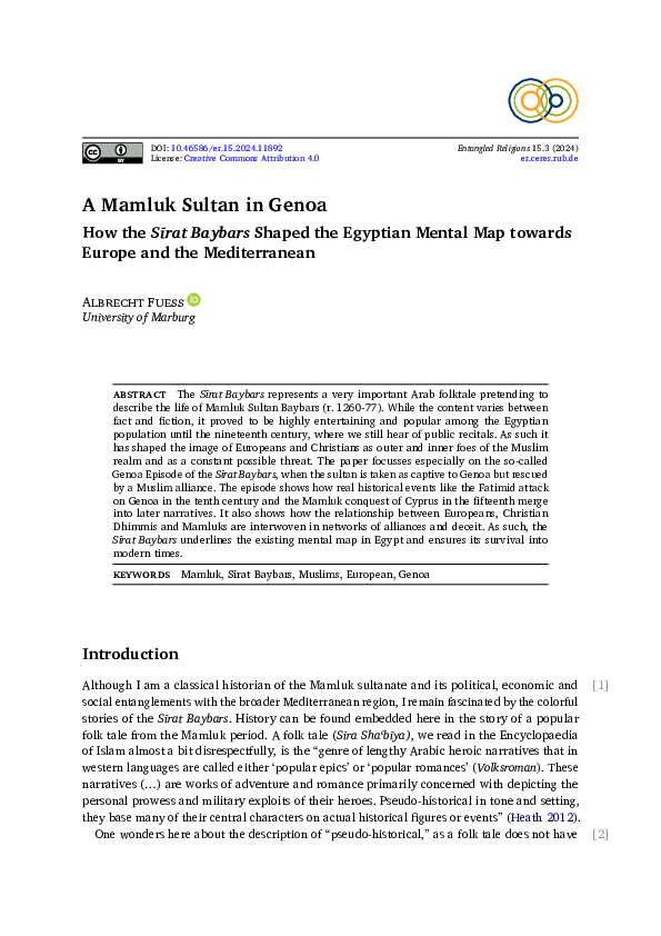 (PDF) „A Mamluk Sultan in Genoa: How the Sīrat Baybars Shaped the ...