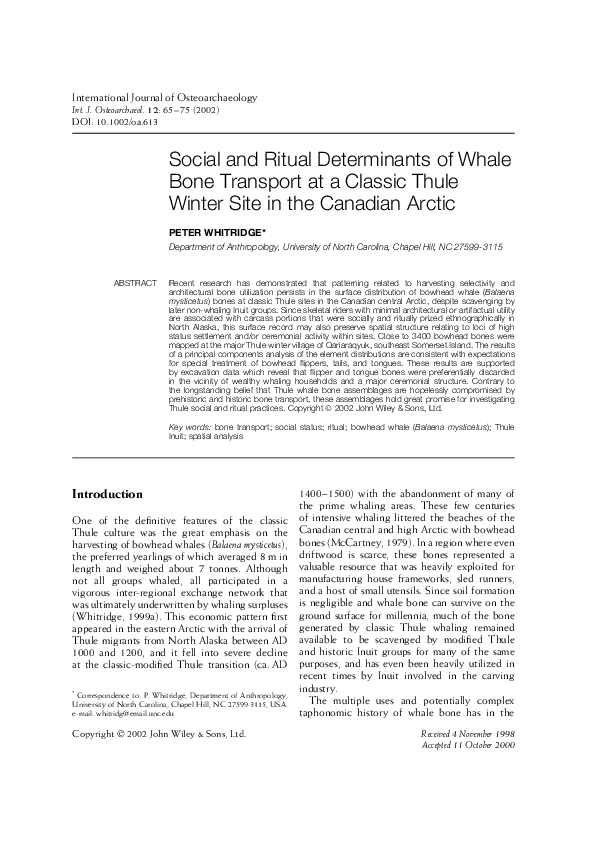 (PDF) Social and ritual determinants of whale bone transport at a ...