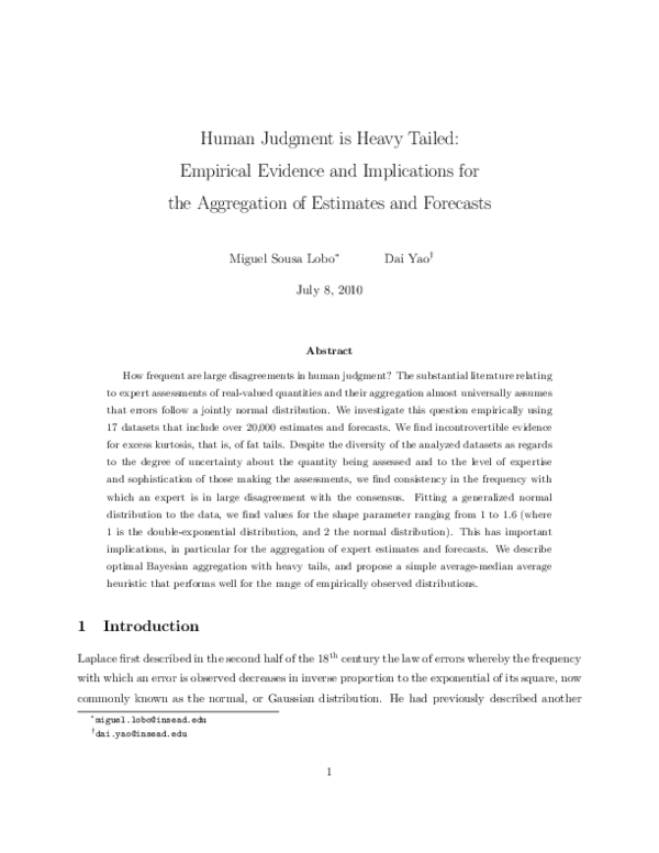 (PDF) Human Judgement is Heavy Tailed: Empirical Evidence and ...