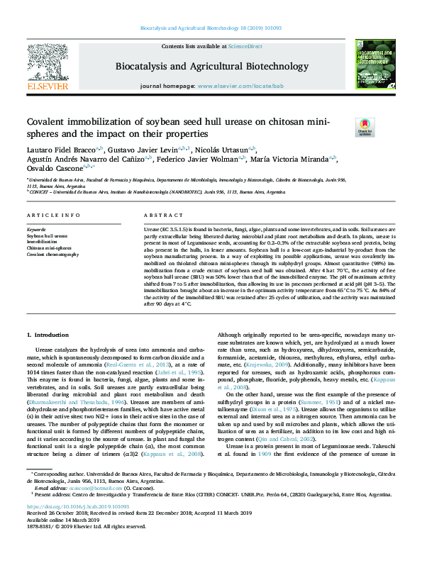 (PDF) Covalent immobilization of soybean seed hull urease on chitosan ...