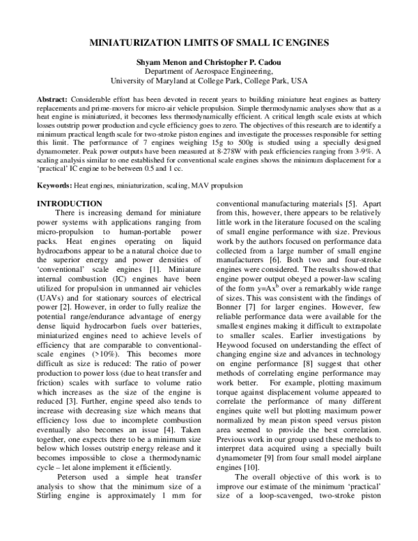 (PDF) Miniaturization limits of small IC engines