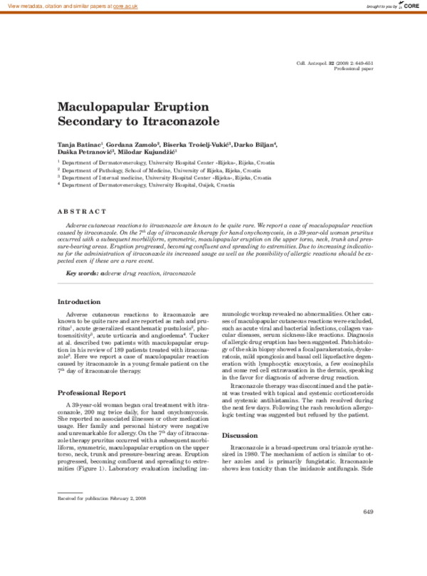 (PDF) Maculopapular eruption secondary to itraconazole