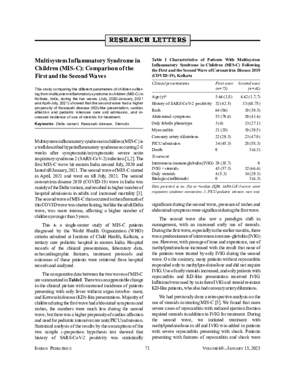 (PDF) Multisystem Inflammatory Syndrome in Children (MIS-C): Comparison ...