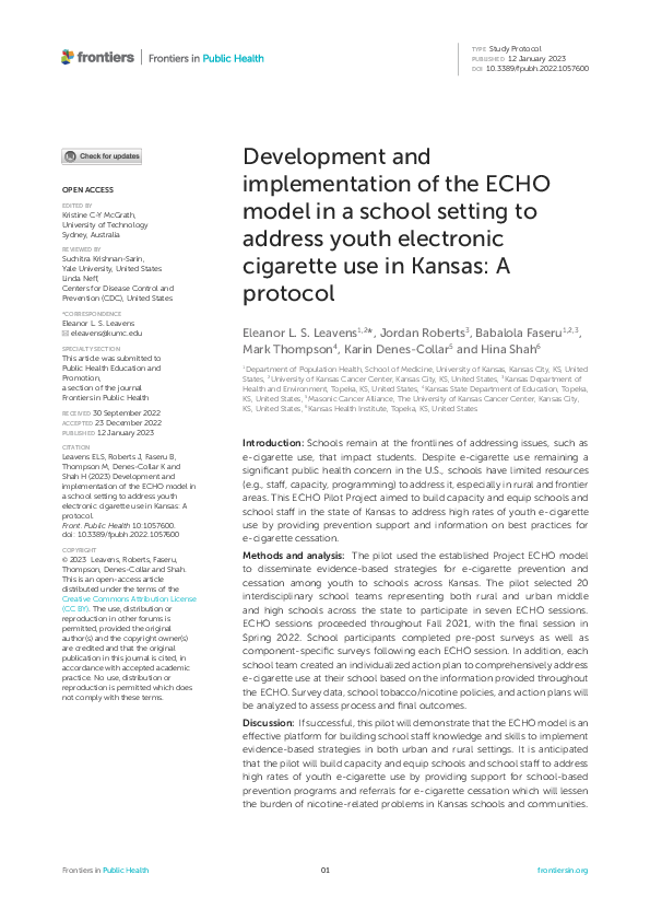 (PDF) Development and implementation of the ECHO model in a school ...