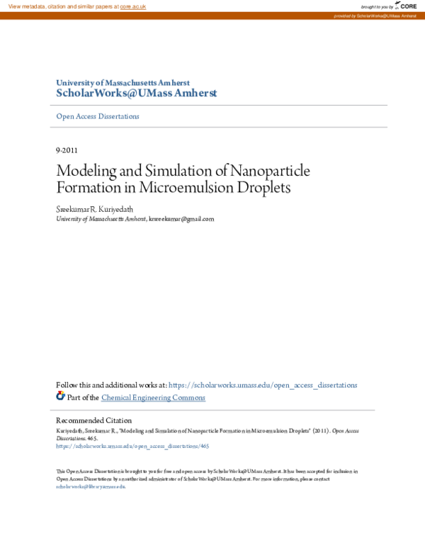 (PDF) Modeling and simulation of nanoparticle formation in microemulsions