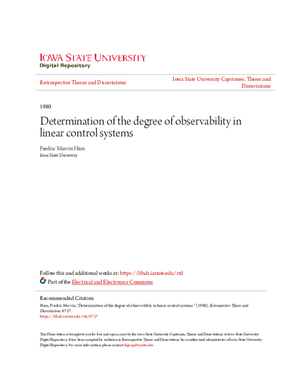 (PDF) Determination of the degree of observability in linear control systems