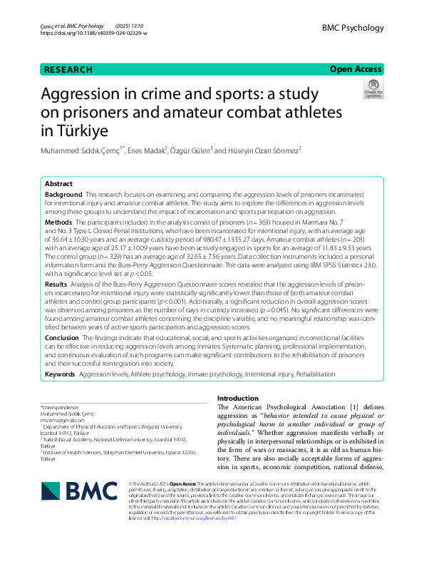 (PDF) Aggression in crime and sports: a study on prisoners and amateur ...