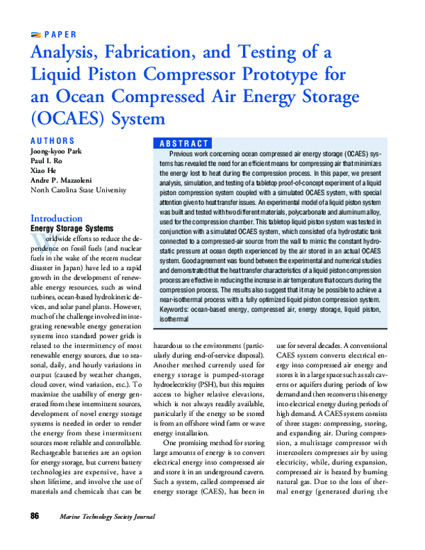 (PDF) Analysis, Fabrication, and Testing of a Liquid Piston Compressor ...