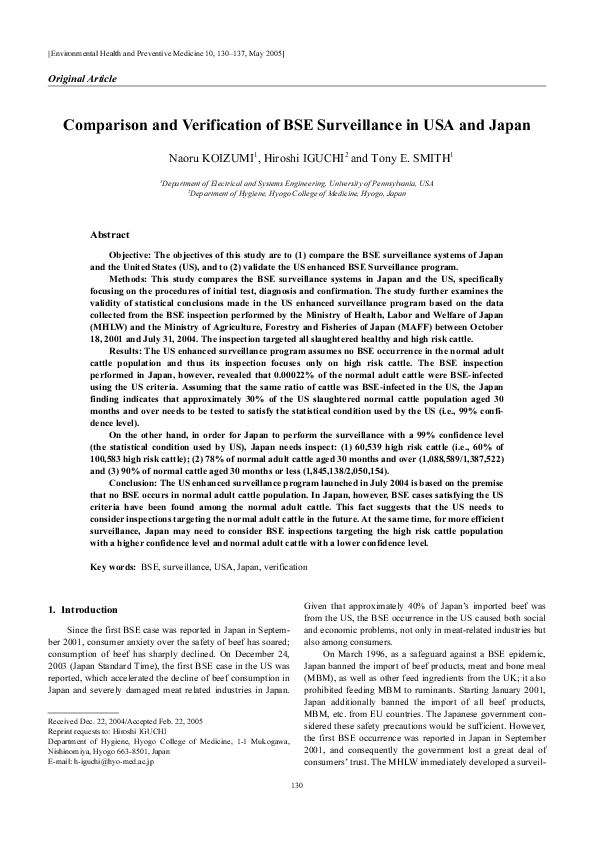 (PDF) Comparison and verification of BSE surveillance in USA and Japan