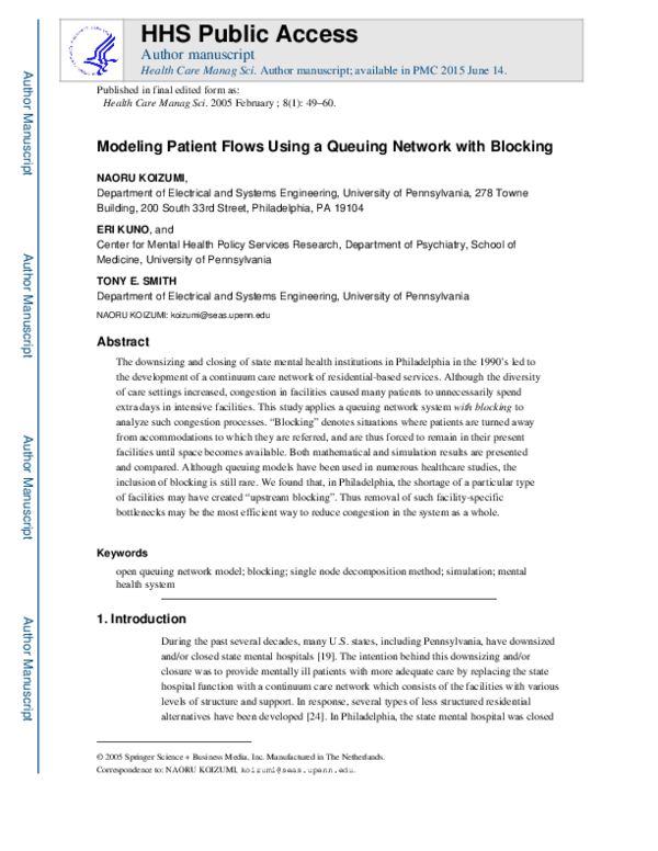 (PDF) Modeling Patient Flows Using a Queuing Network with Blocking