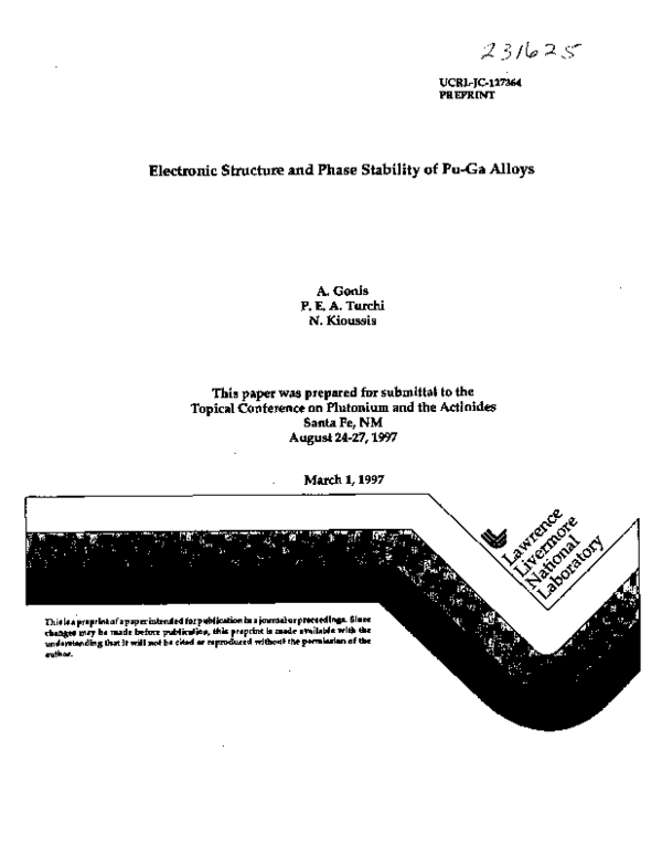 (PDF) Electronic structure and phase stability of Pu-Ga alloys