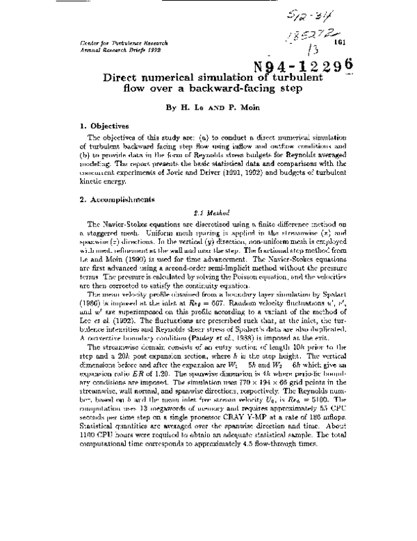 (PDF) Direct numerical simulation of turbulent flow over a backward ...