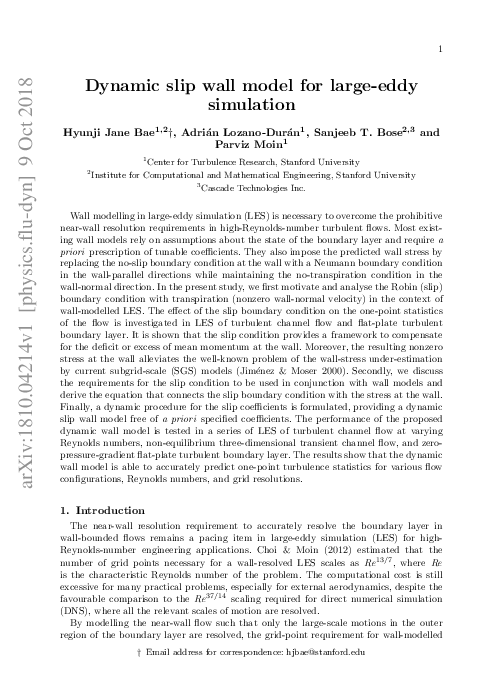 (PDF) Dynamic slip wall model for large-eddy simulation